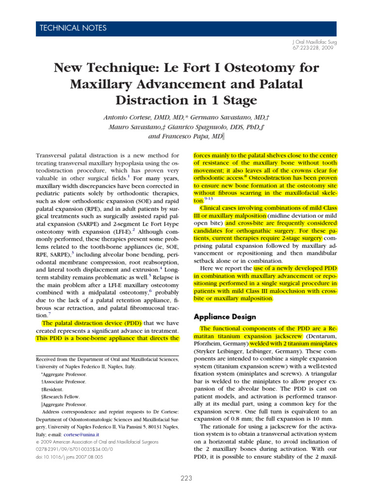 New Technique Le Fort I Osteotomy for Maxillary Advancement and Palatal ...