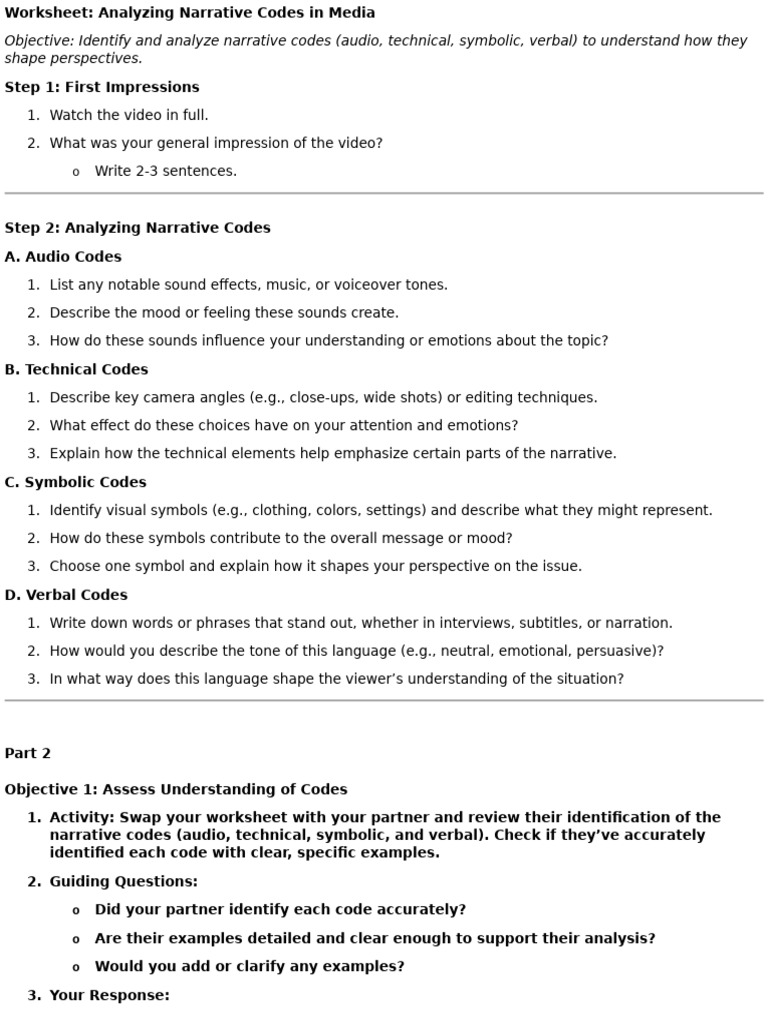Narrative code Worksheet | PDF | Emotions | Narrative