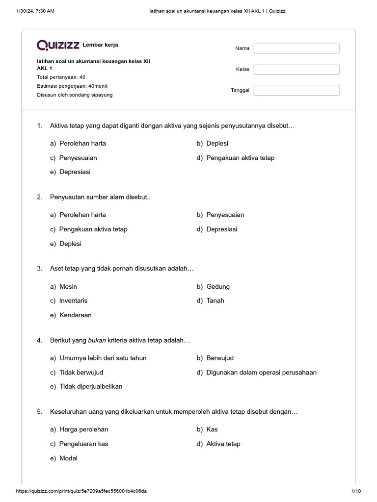 Latihan Soal Un Akuntansi Keuangan Kelas XII AKL | PDF