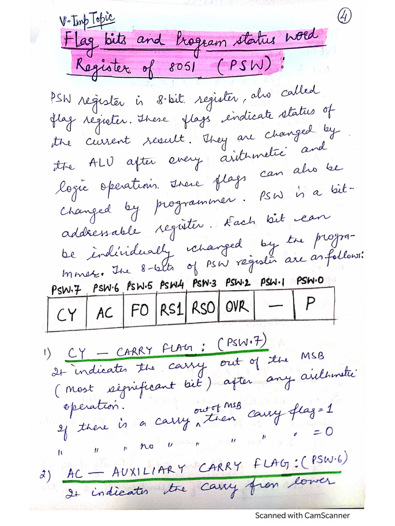 Lec 4 PSW Register | PDF