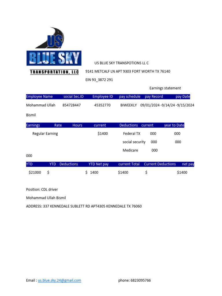 Paystub For Sep 1 To 14 | PDF