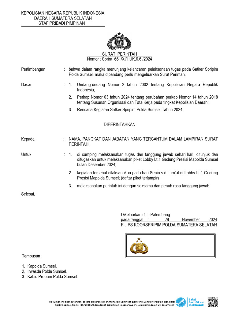 SPRIN PIKET LOBBY BULAN DESEMBER 2024 (ACC) | PDF