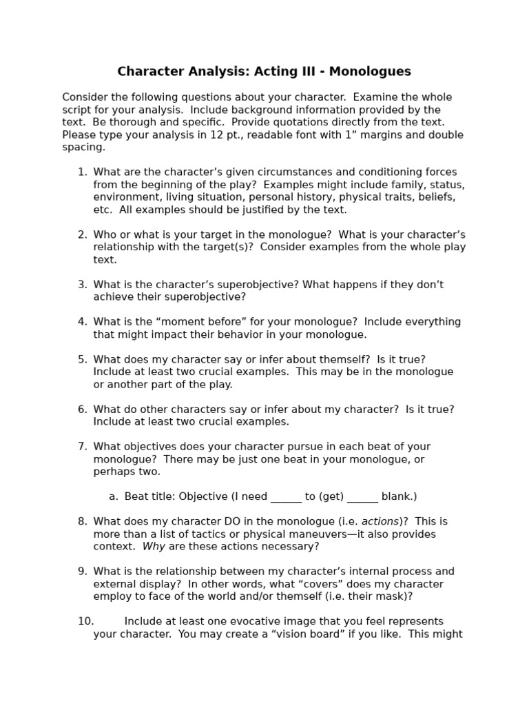 Monologue Character Analysis | PDF