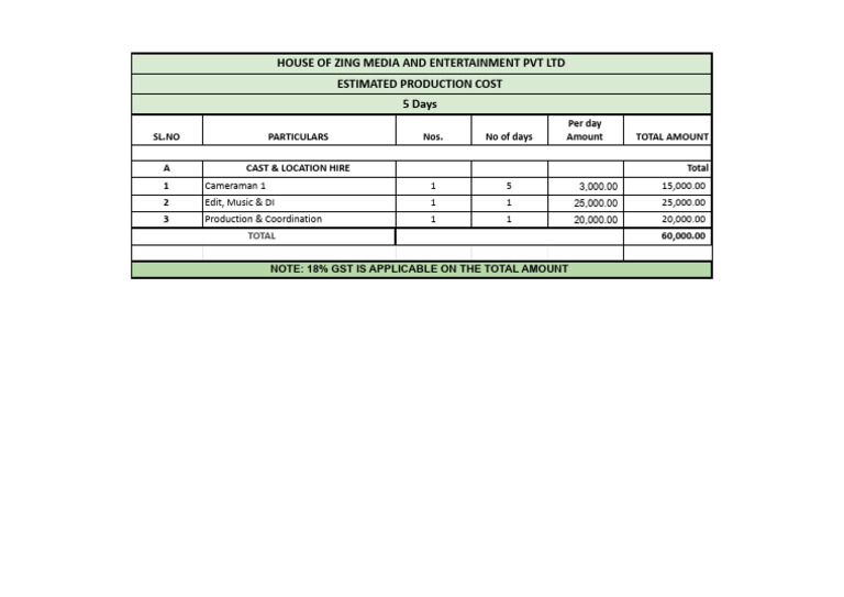 Zing - 5 Days Shoot - Sheet 2 | PDF