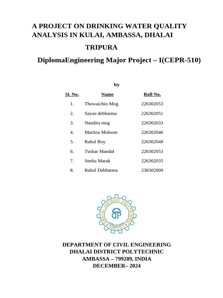 Major Project I 2024 | PDF | Water Quality | Drinking Water