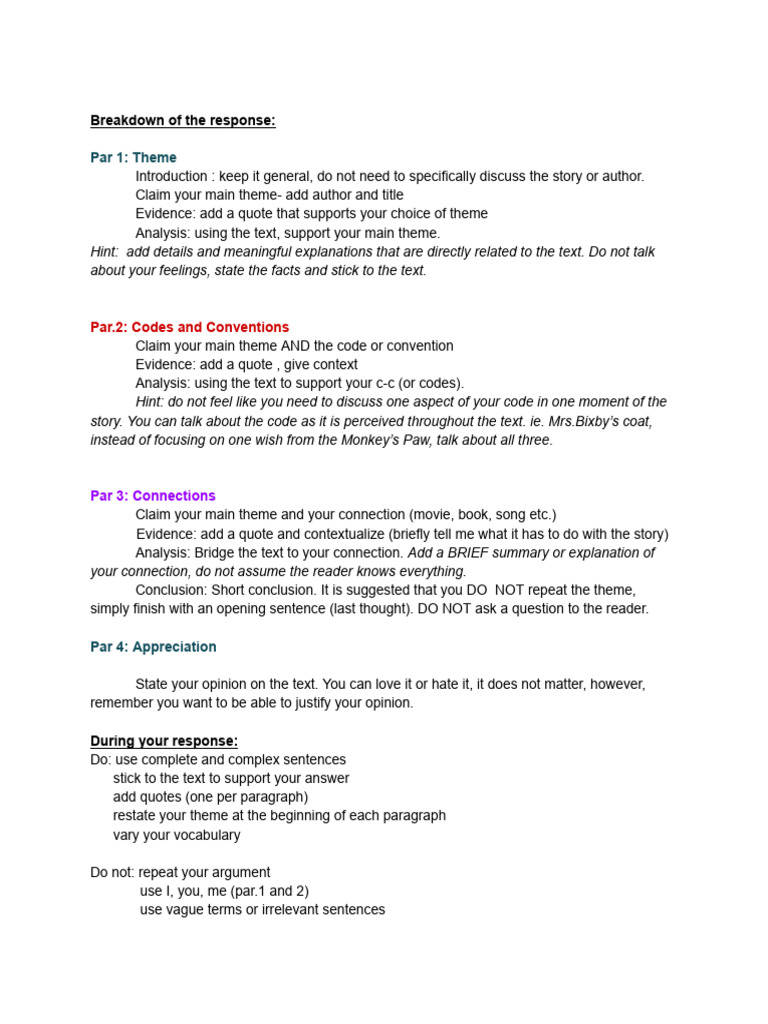 Hints and Tips Reader Response | PDF