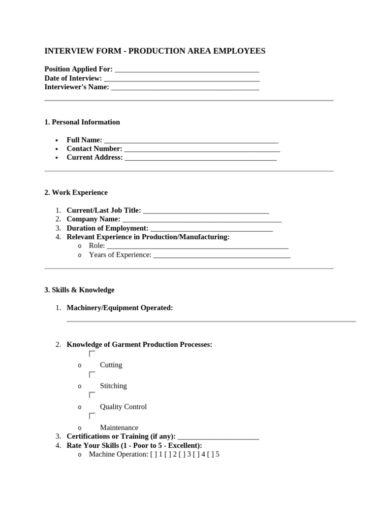 Interview Form Production | PDF