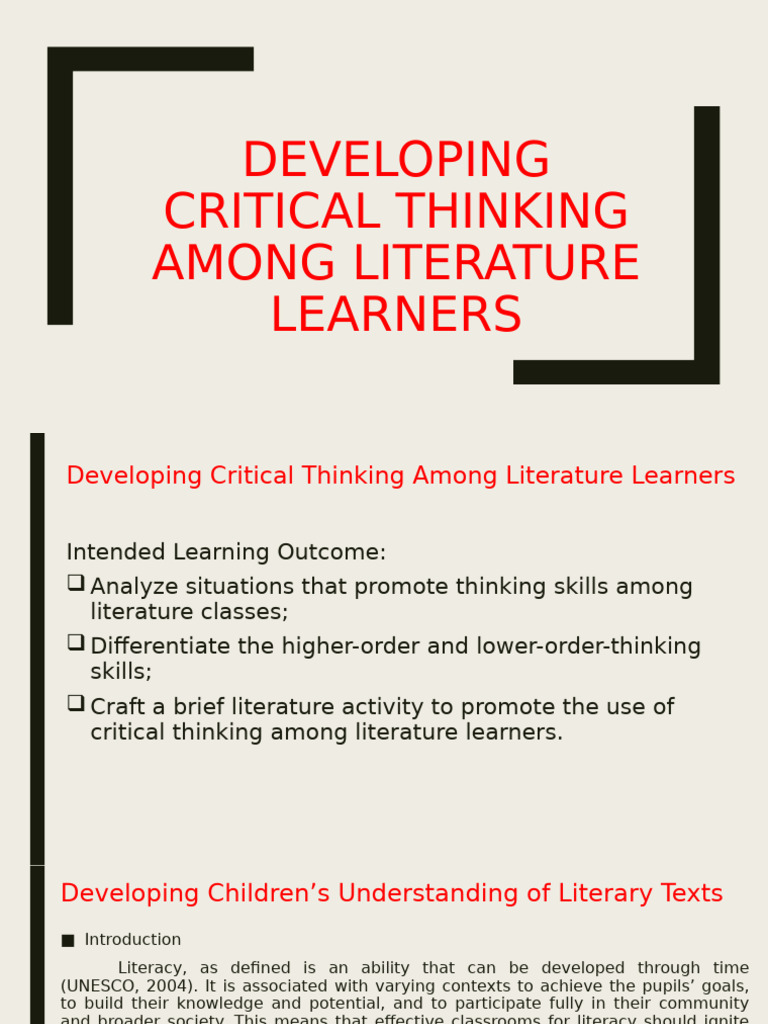 Enhancing Critical Thinking in Literature | PDF | Critical Thinking | Learning
