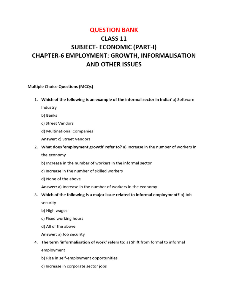 Class 11 Chapter 6 Employment Growth, Informalisation and Other | PDF ...