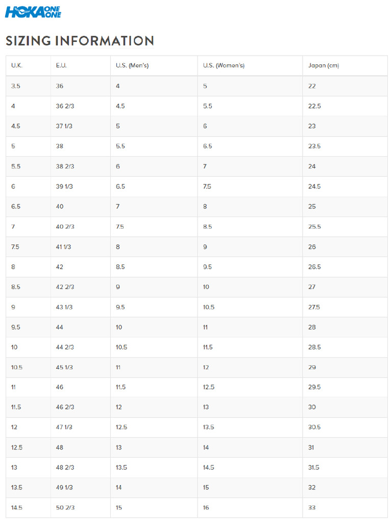 opplanet-hoka-one-one-footwear-fit-and-size-chart | PDF