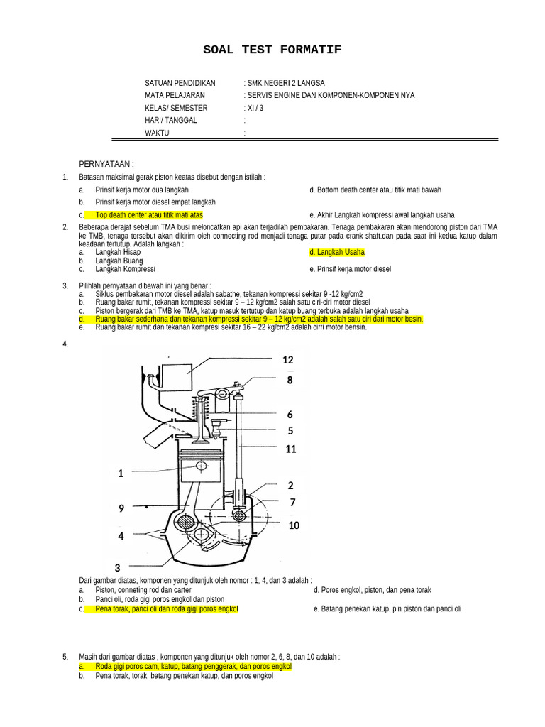 Soal Test Formatif 2 Ser Engine PG Asli | PDF
