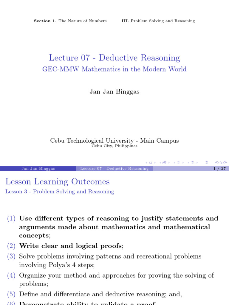 Lecture 07 Deductive Reasoning 2 | PDF | Theorem | Mathematical Proof