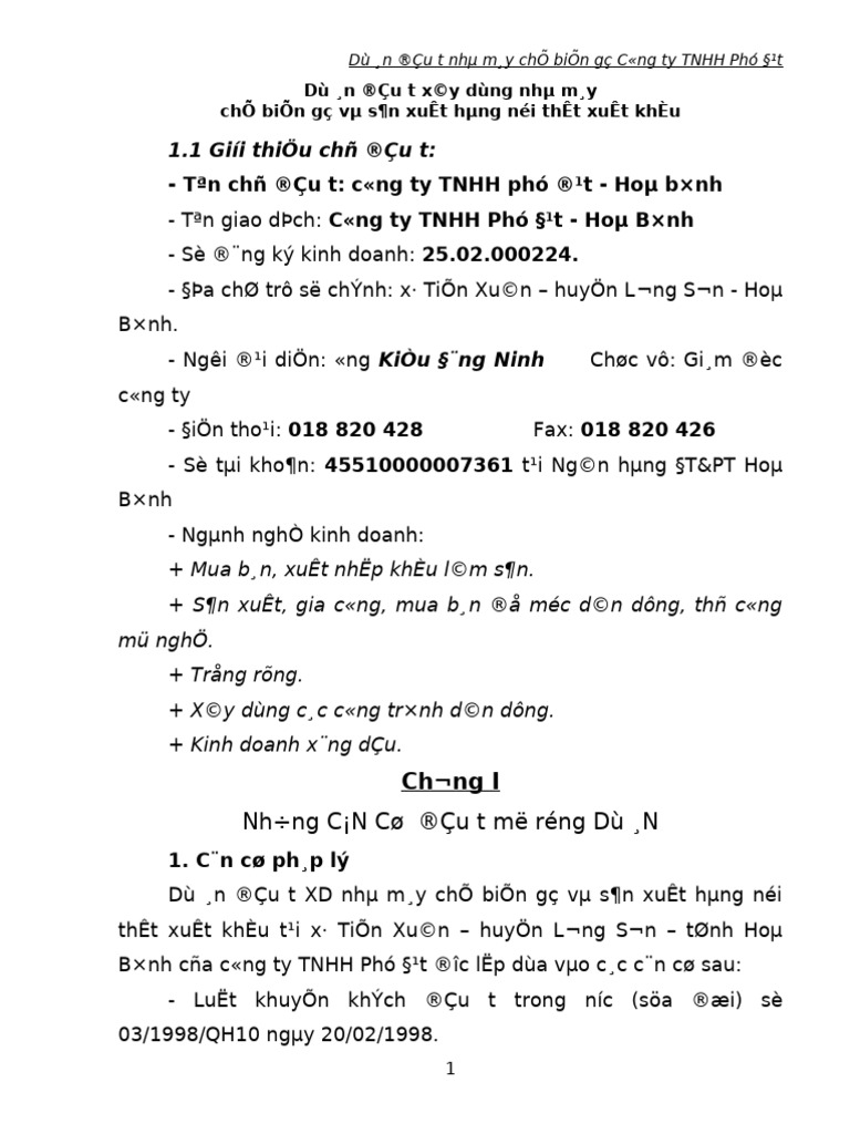 Du An Dau Tu Nha May Che Bien Go Phu Dat | PDF