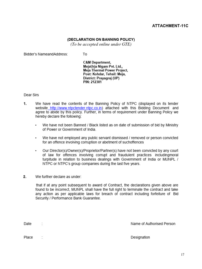 Declaration of Compliance with Banning Policy | PDF