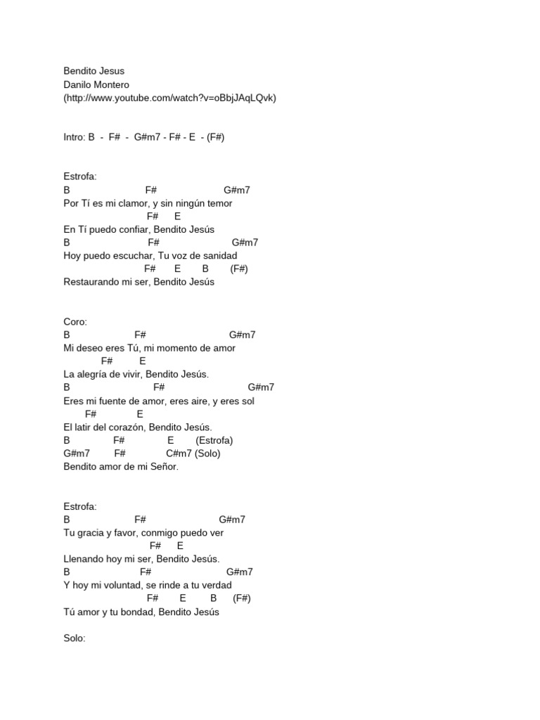 Letra de "Bendito Jesús" de Danilo Montero | PDF