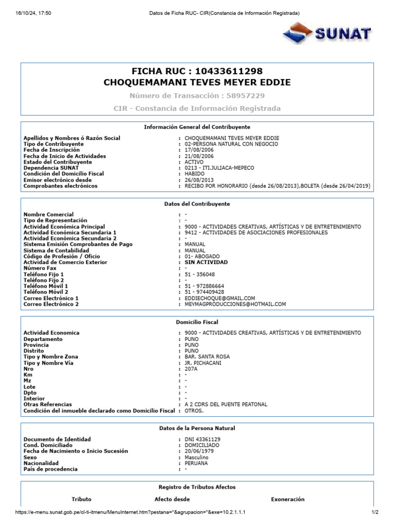 Sunat - Menú Sol | PDF | Documento de identidad
