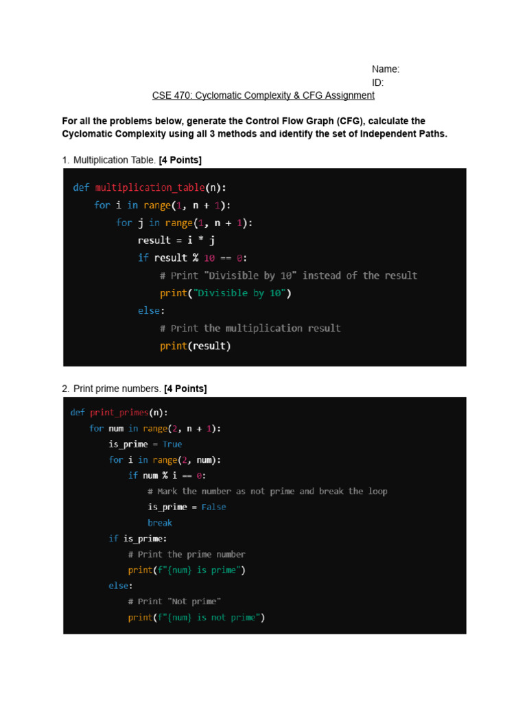 CSE 470_ Cyclomatic Complexity & CFG Assignment | PDF