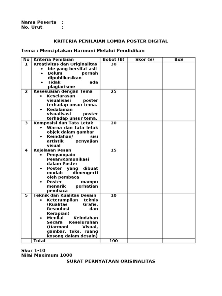 Kriteria Penilaian Lomba Poster dan Vokal | PDF