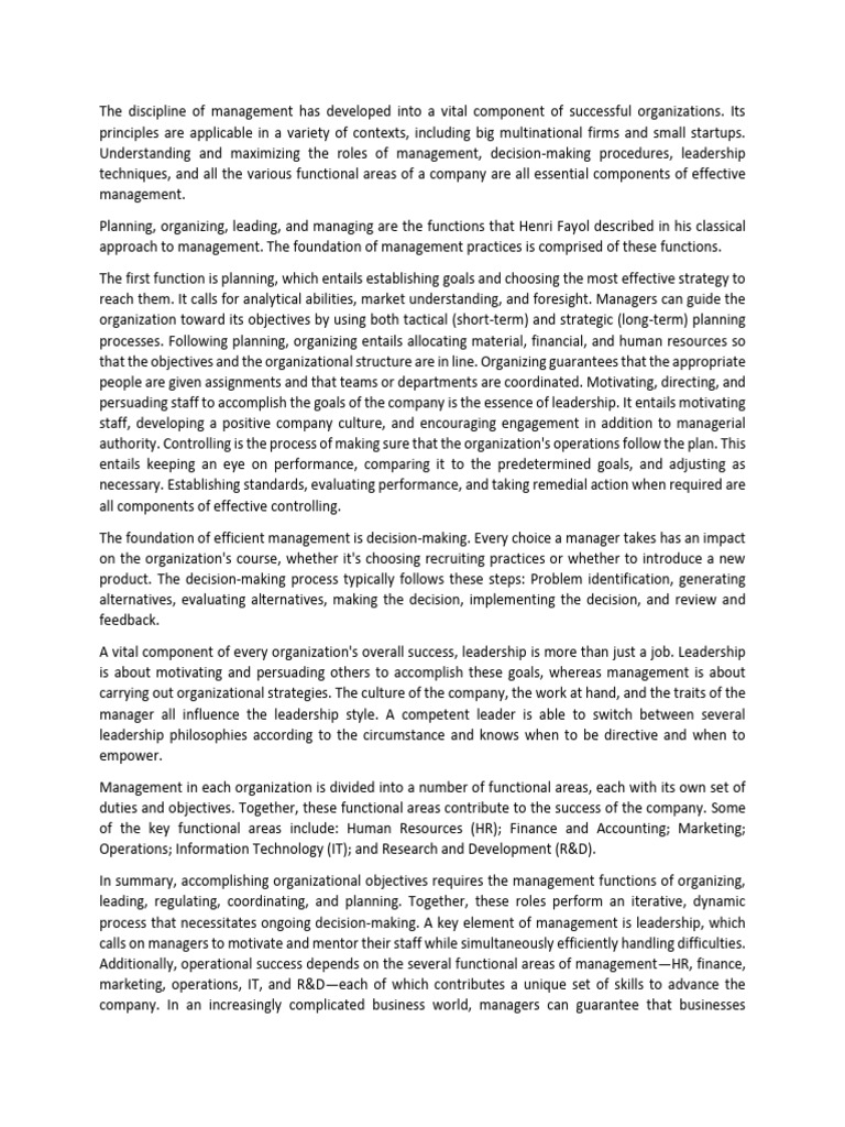 Functions of Management_Thought Paper | PDF | Leadership | Decision Making