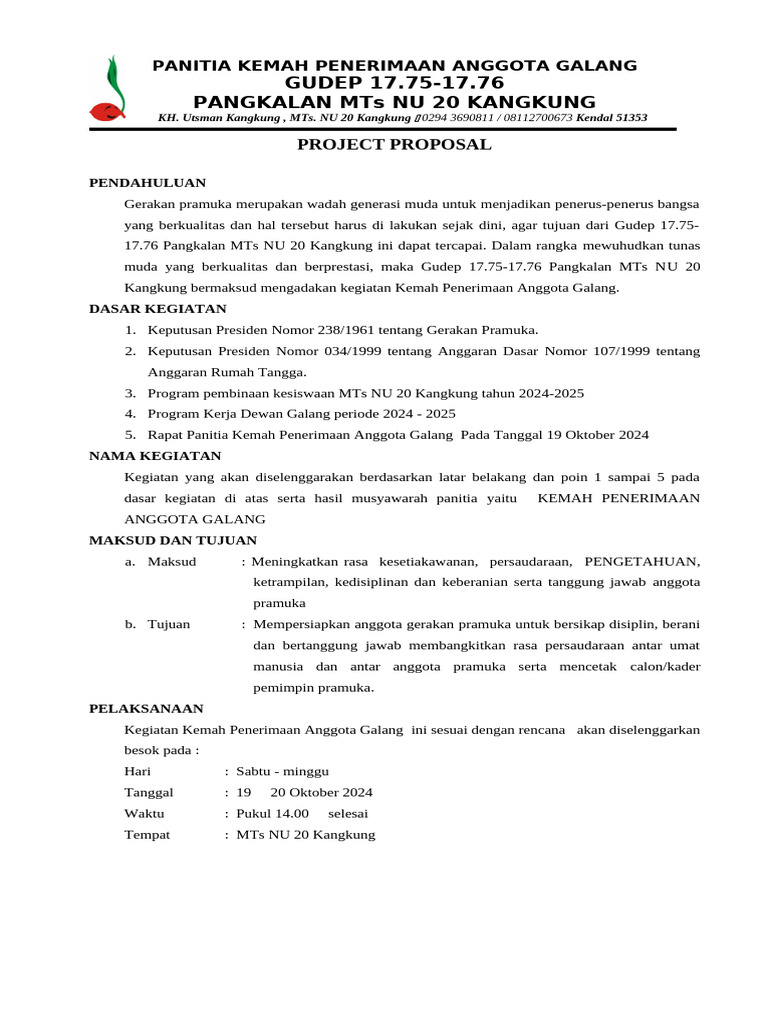 Proposal Kemah Pag 2024-2025 | PDF