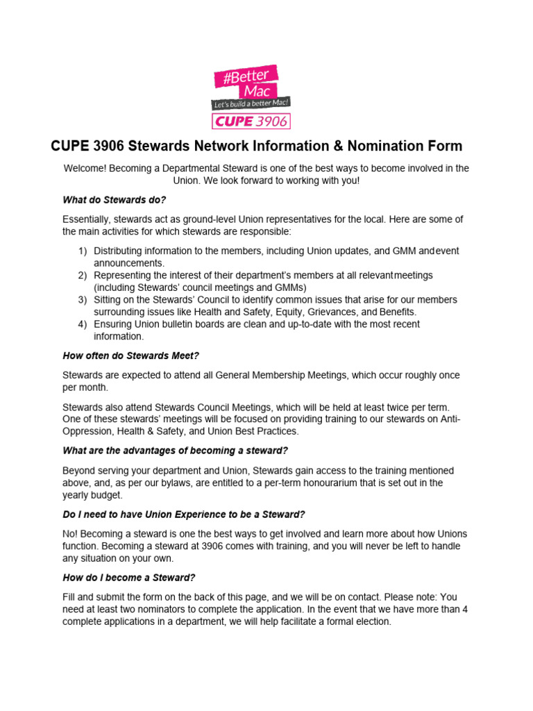 Steward Nomination Form (Updated June 2024) | PDF