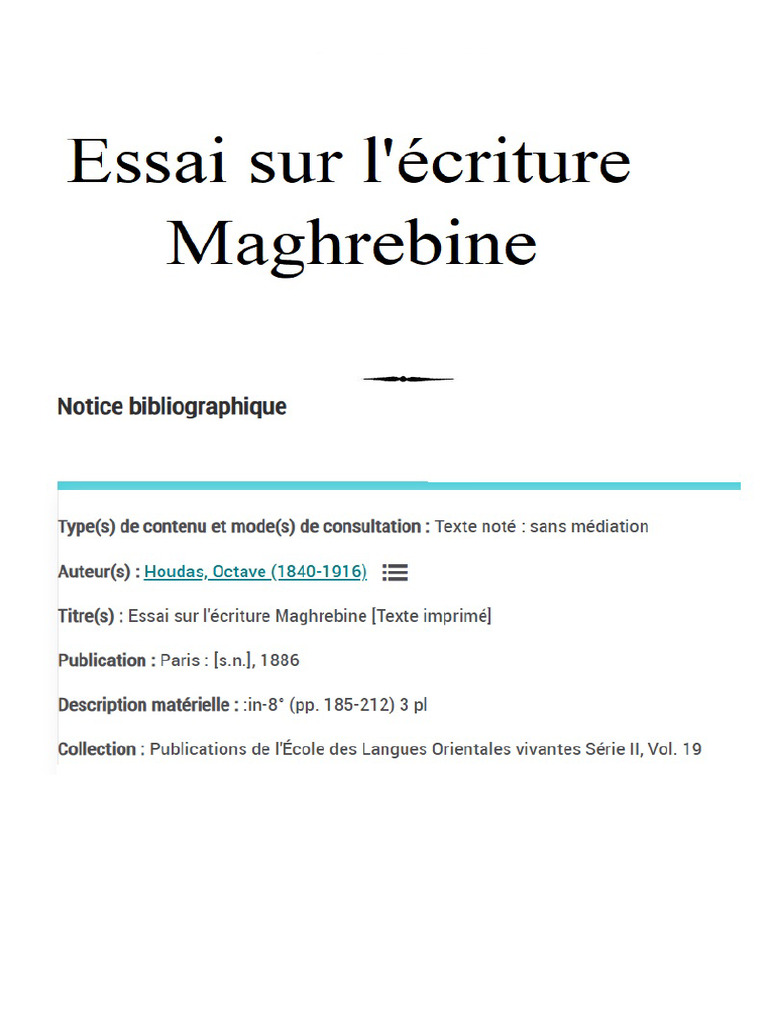 Essai Sur L'écriture Maghrebine Par Houdas | PDF