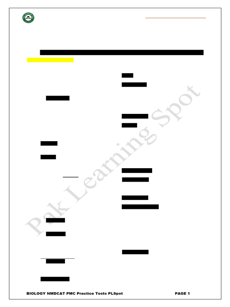 PMC MDCAT Biology Practice Test Key - Plspot | PDF | Virus | Cellular ...