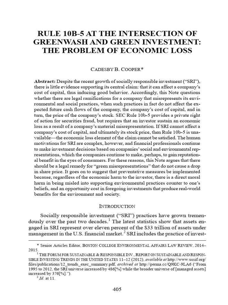 RULE 10B-5 AT THE INTERSECTION OF Greenwash and Green Investment | PDF ...