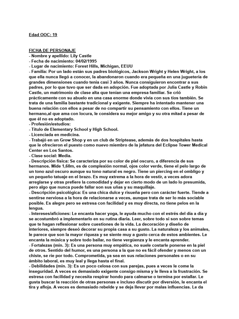 Vida y Desafíos de Lily Castle | PDF