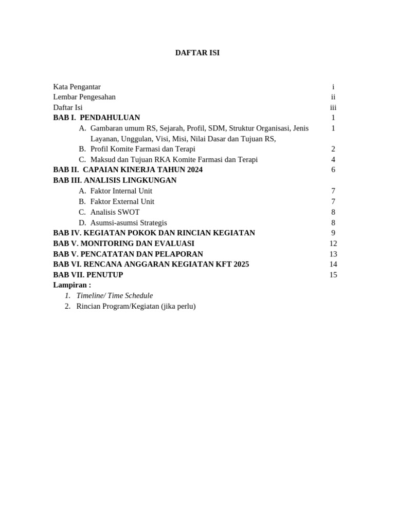 Daftar Isi Proker KFT 2025 | PDF