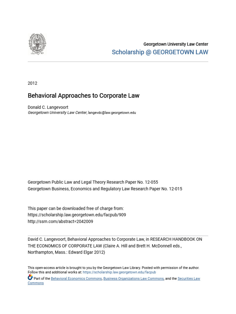 Behavioral Approaches To Corporate Law | PDF | Behavioral Economics ...