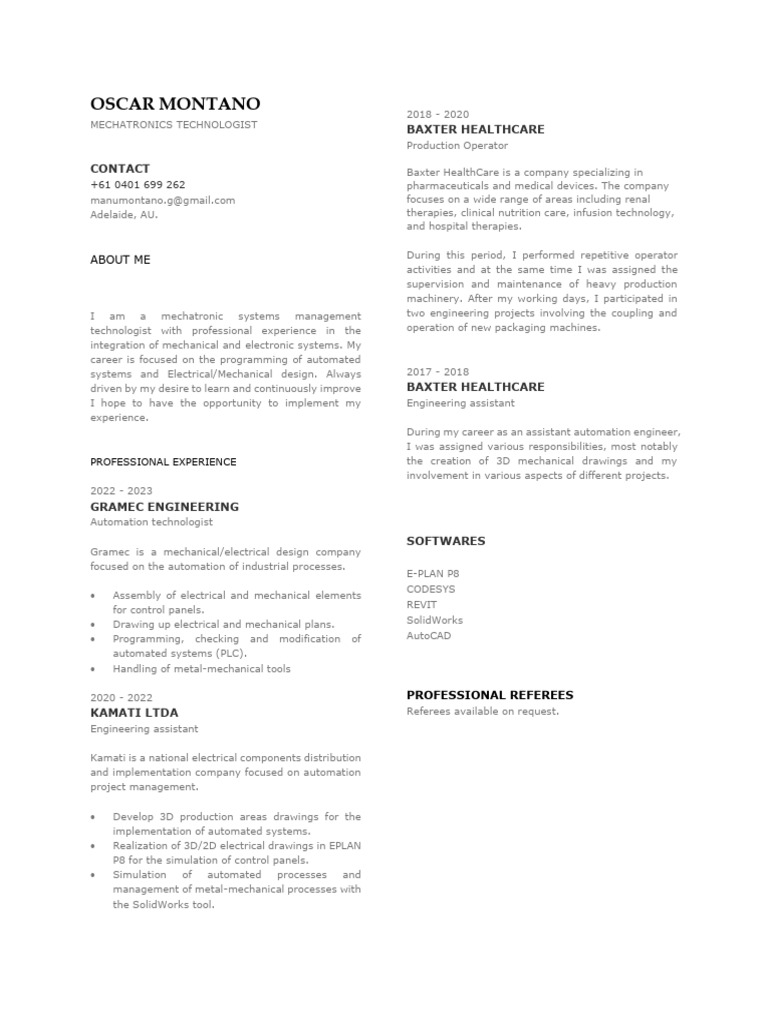 CV- Oscar Montano | PDF | Automation | Engineering