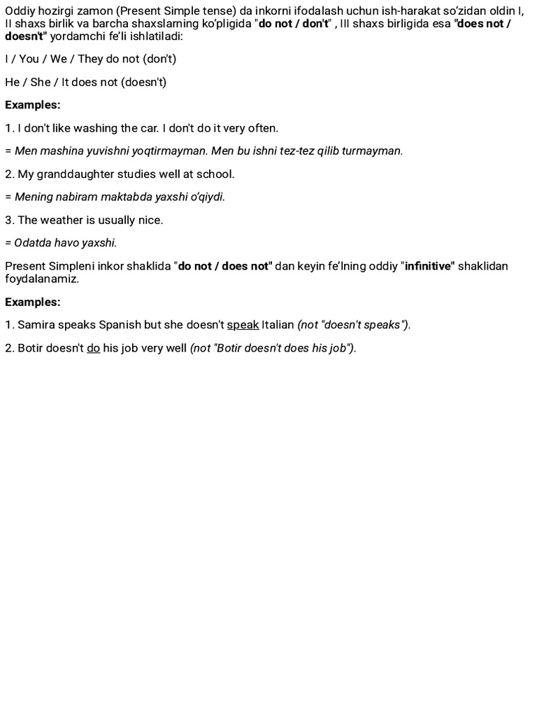 Dars 6 Present Simple Negative | PDF