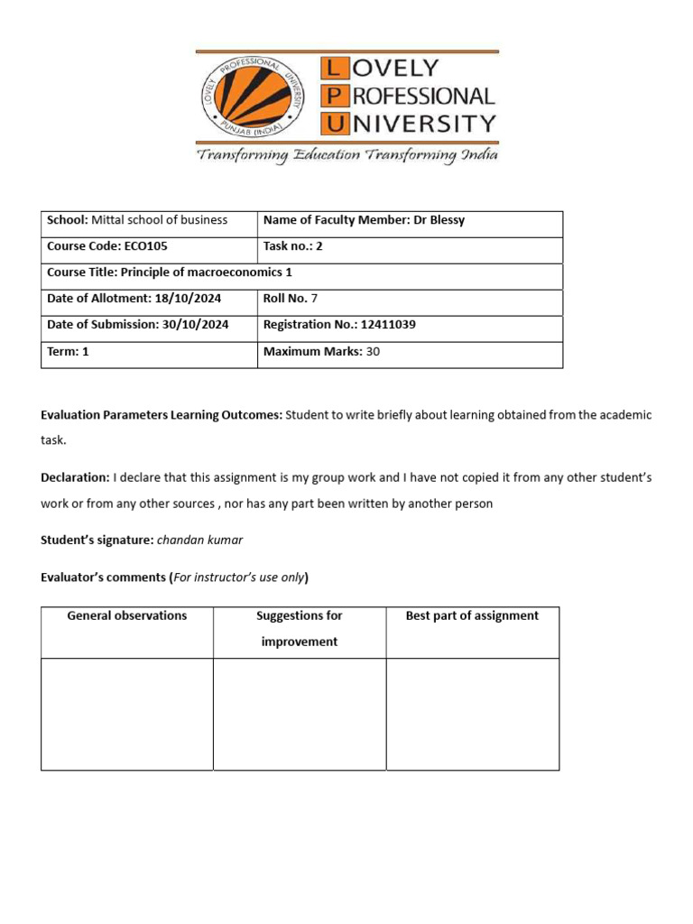 RQ2423A07 - Assignment 2 - ECO105 - Ca 2 Macro 105 Roll 7 | PDF | Inflation | Government Budget ...