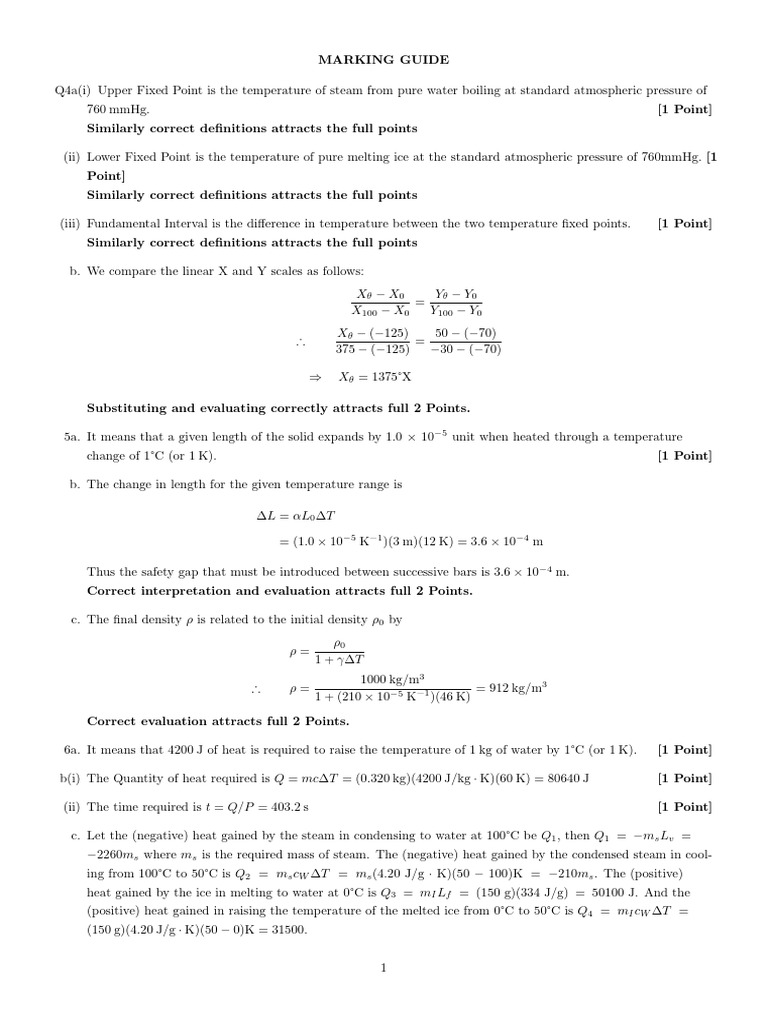 002 Test Marking Guide 080324 | PDF | Temperature | Water