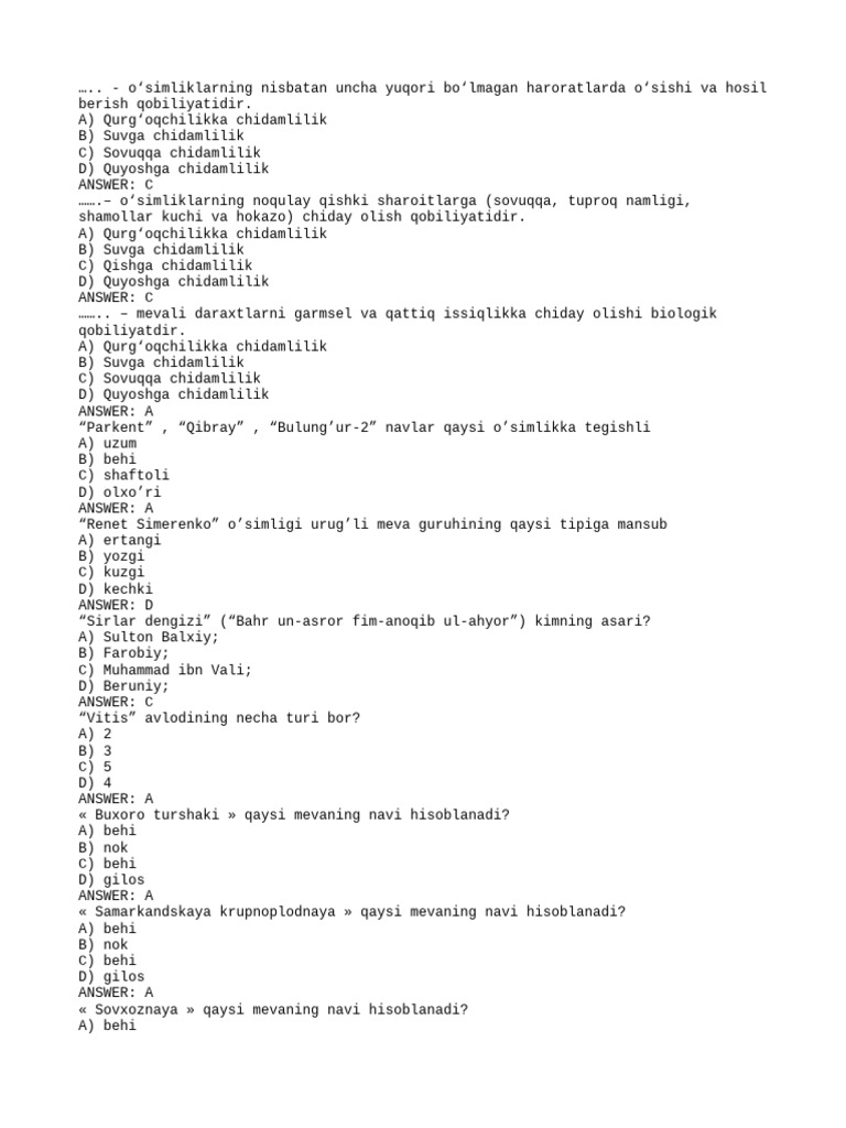 savol javob(quiz)-Bogdorchilik asoslari | PDF