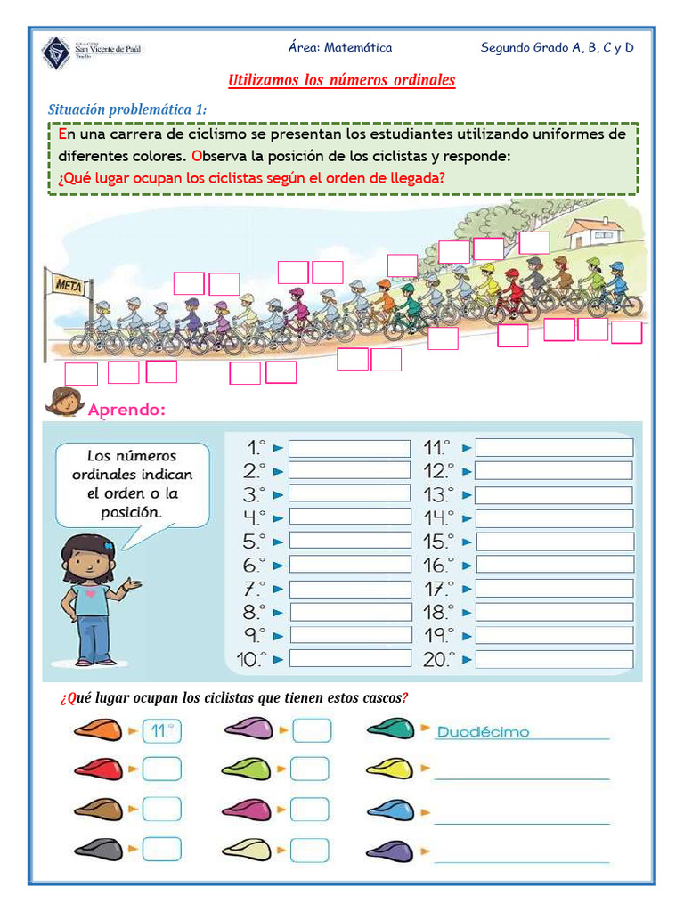 MAT. Ficha 26 Numeros Ordinales | PDF