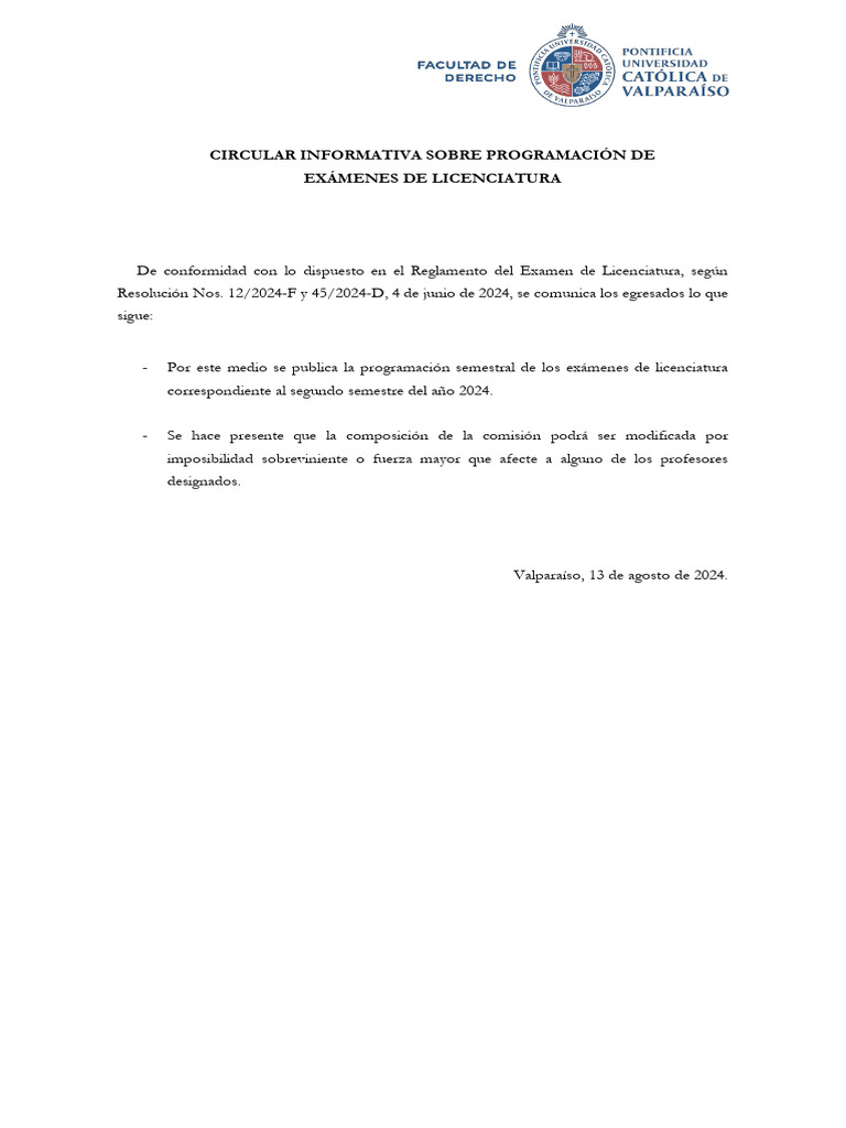 2 Circular Periodo de Rendicion Examenes de Licenciatura 2 Semestre ...
