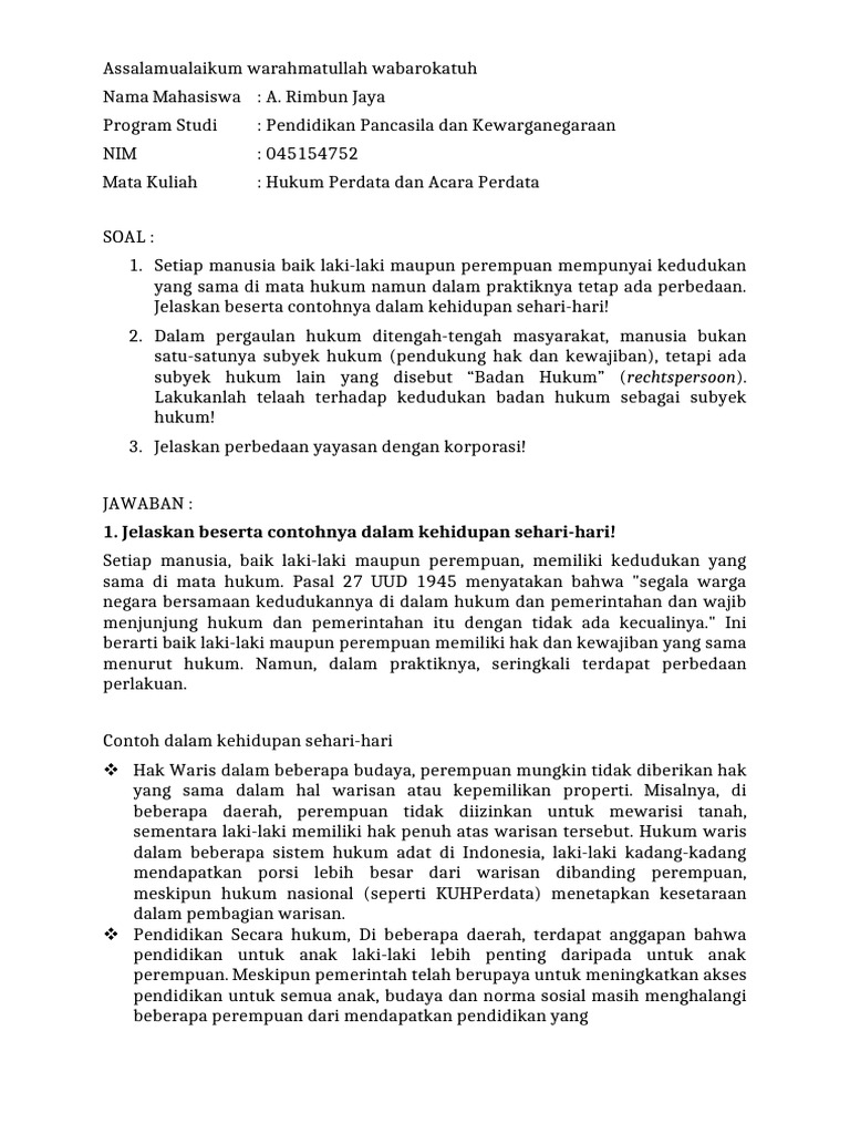 Diskusi 2 Hukum Perdata Dan Acara Perdata | PDF