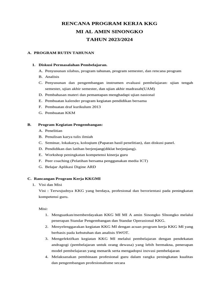 Rencana Program Kerja KKG | PDF