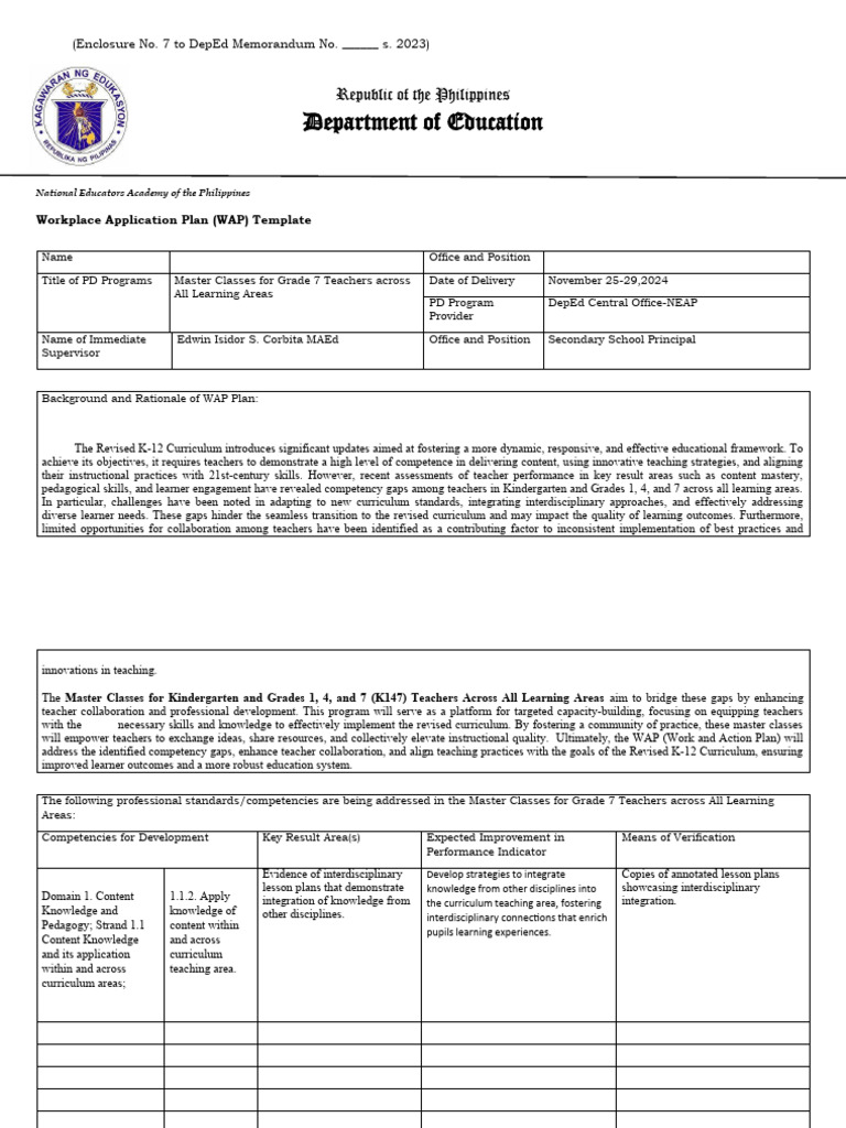 WAP | PDF | Teachers | Curriculum