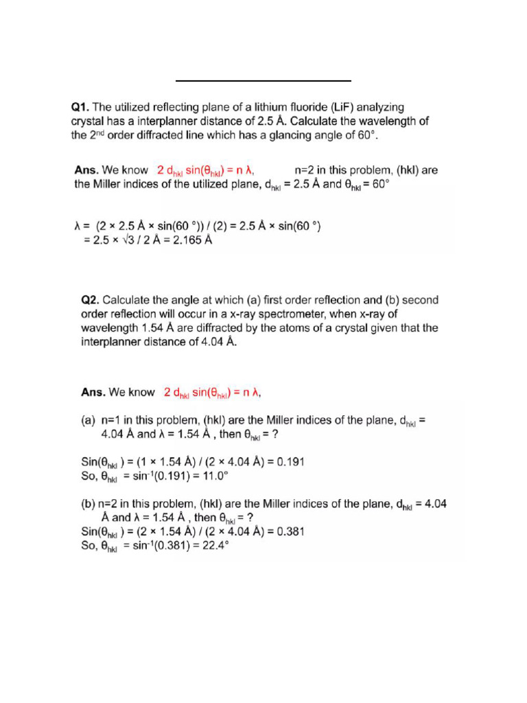 Numericals Based On XRD and Unit 3 | PDF
