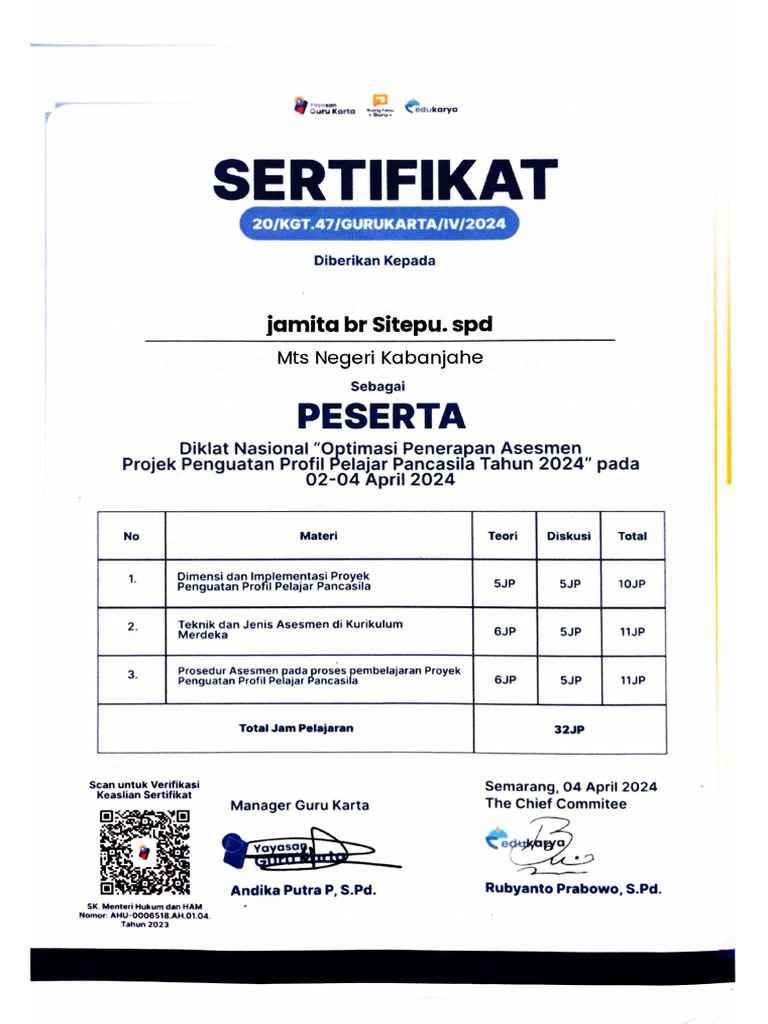 SERTIFIKAT 1 JS (1) | PDF