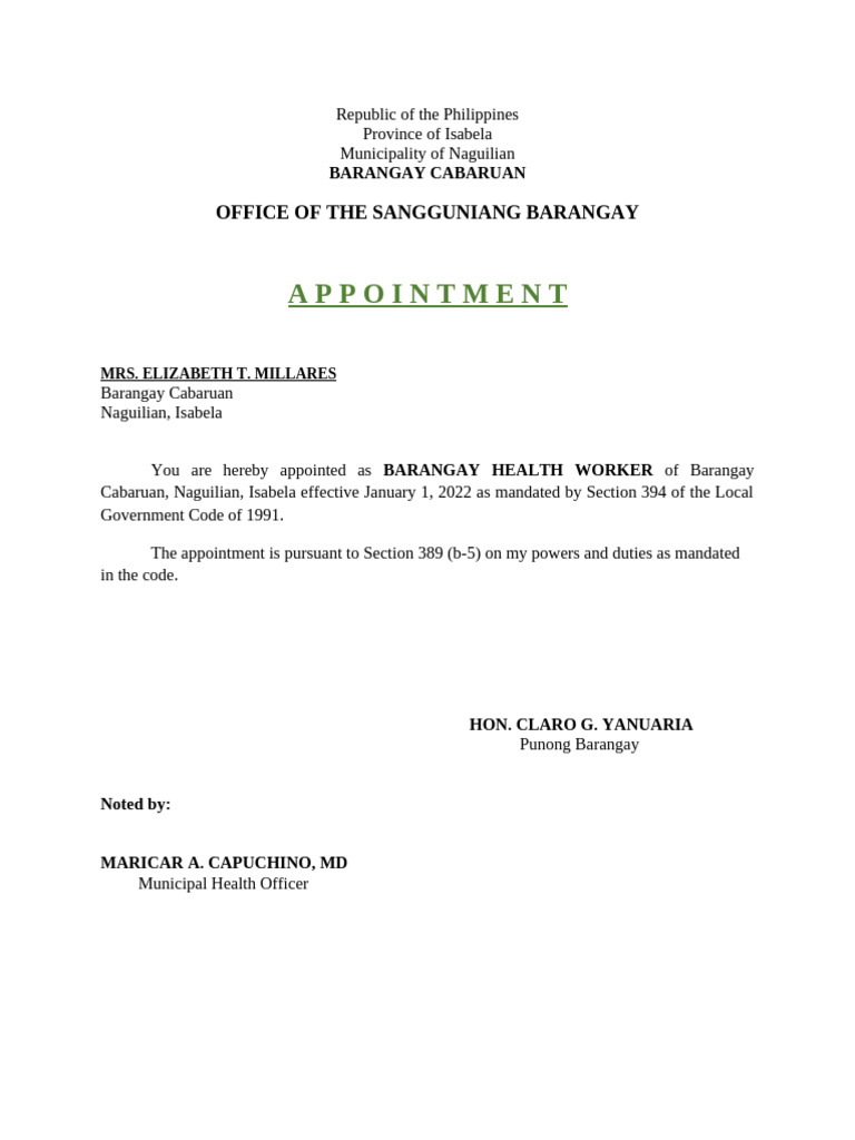 APPOINTMENT BHW | PDF