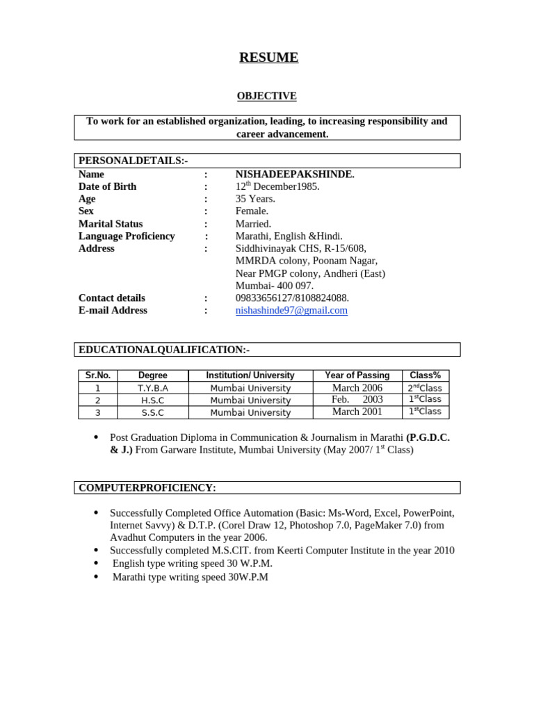 Nisha Shinde Resume | PDF | Computing