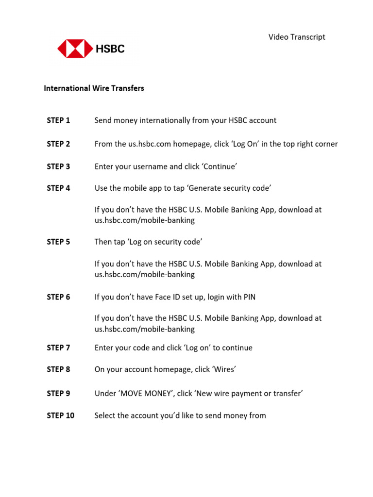 HSBC Transcripts Wire Transfer International | PDF