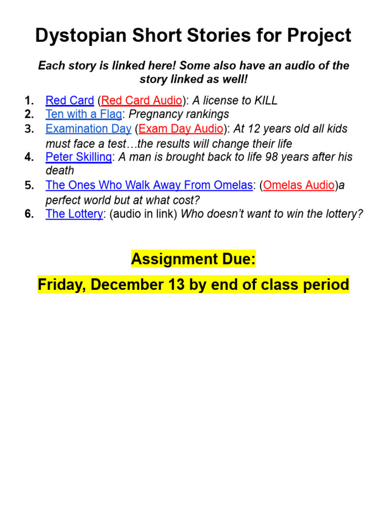 Dystopian Short Stories For Project | PDF