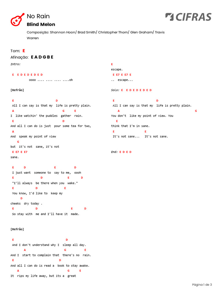 No Rain Lyrics by Blind Melon | PDF | American Rock Musicians | Music