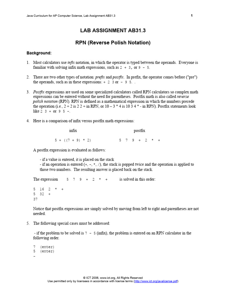 Lab Assignment AB31.3 - RPN | PDF | Software Engineering | Notation