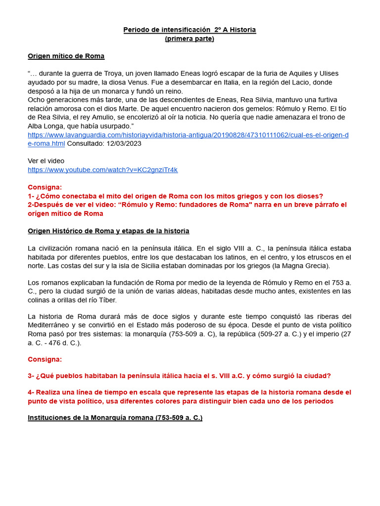 TP Integrador 2do Roma 1 | PDF | Republica Romana | imperio Romano